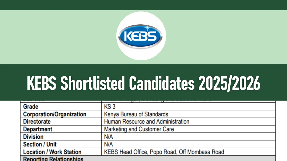 KEBS Shortlisted Candidates 2026/2027 PDF is Out